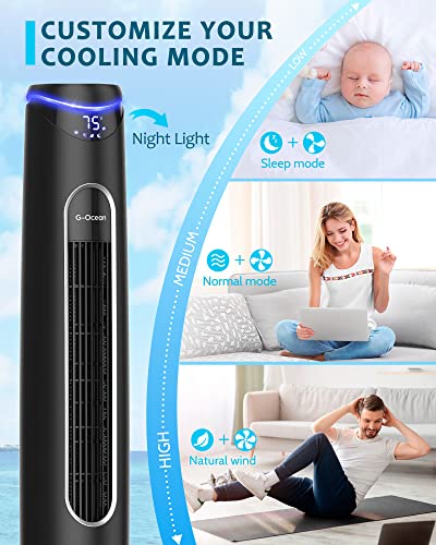 Evaporative Cooler, 46" Air Cooler Fan with Remote, 3-IN-1 Swamp Cooler, Night light, Oscillating, Humidifying, 3 Modes, 3 Speeds, 8H Timer, 2 Ice Packs, Portable Air Conditioner for Home Bedroom