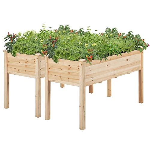 Yaheetech 2pcs Raised Garden Bed 48x24x30in Elevated Wooden Horticulture Planter Box with Legs Standing Growing Bed for Gardening/Backyard/Patio/Balcony, Wood