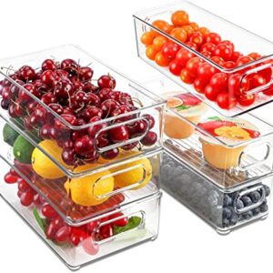 BS ONE Refrigerator Organizer Bins, Set Of 6 Stackable Fridge Organizers and Storage Clear, Two Size Plastic Storage Bins for Pantry, Kitchen Cabinets, Shelves, Drawer, Freezer