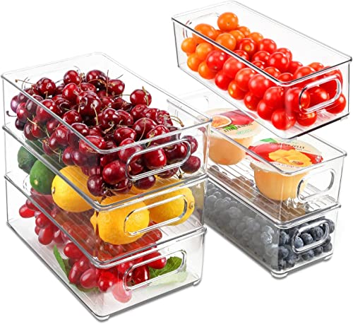 BS ONE Refrigerator Organizer Bins, Set Of 6 Stackable Fridge Organizers and Storage Clear, Two Size Plastic Storage Bins for Pantry, Kitchen Cabinets, Shelves, Drawer, Freezer