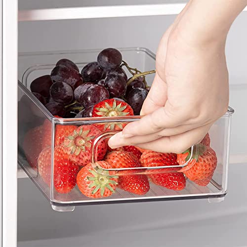 BS ONE Refrigerator Organizer Bins, Set Of 6 Stackable Fridge Organizers and Storage Clear, Two Size Plastic Storage Bins for Pantry, Kitchen Cabinets, Shelves, Drawer, Freezer