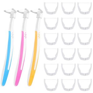 3 pieces reusable dental floss handle with 300 pieces dental floss refill heads unflavored colorful floss interdental toothpick flosser for adults and kids teeth cleaning, 3 colors