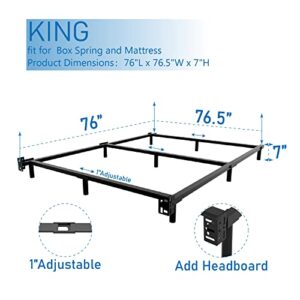 ANBLIZE King Size Bed Frame 7 Inch Heavy Duty Meta Bedframe for Box Spring and Mattress Set 9-Leg Weight Support 3000LBS Tool-Free Easy Assembly，Black