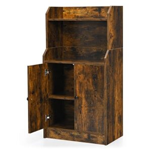 Tangkula Rustic Bookcase, Storage Cabinet with 2 Open Shelves and 2 Doors, Industrial Bookshelf for Home Office, Adjustable Shelf, Multifunctional Wood Cabinet, Rustic Brown