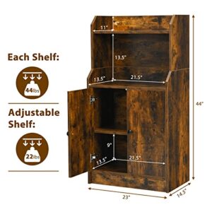 Tangkula Rustic Bookcase, Storage Cabinet with 2 Open Shelves and 2 Doors, Industrial Bookshelf for Home Office, Adjustable Shelf, Multifunctional Wood Cabinet, Rustic Brown