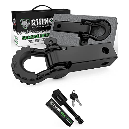 Rhino USA Shackle Hitch Receiver + Locking Hitch Pin Combo - Weatherproof Anti-Theft Lockable Pin for Trucks, Jeeps, Vehicle Recovery - Mounts to 2" Receivers