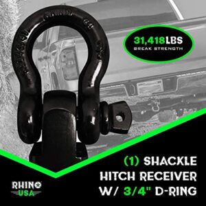 Rhino USA Shackle Hitch Receiver + Locking Hitch Pin Combo - Weatherproof Anti-Theft Lockable Pin for Trucks, Jeeps, Vehicle Recovery - Mounts to 2" Receivers