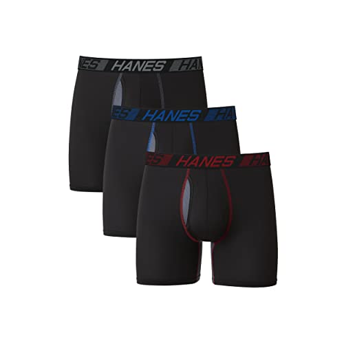 Hanes Men's X-Temp Total Support Pouch Boxer Brief, Anti-Chafing, Moisture-Wicking Underwear, Multi-Pack, Regular Leg-Black, XX-Large