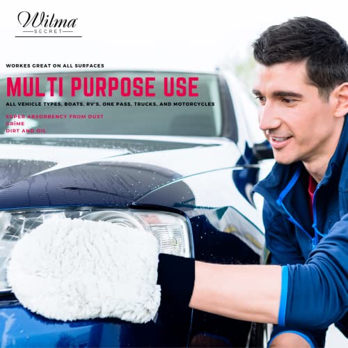 Wilma Secret Horizon Microfiber Washing Gloves - Microfiber Wash Mitt - Lint Free - Scratch Free - Machine Washable - Reusable Mittens for House Cleaning, Trucks,Cars and Motorcycles