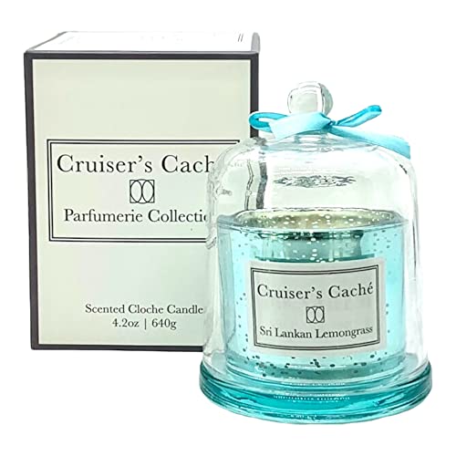 Cruiser’s Caché | Parfumerie Collection | Sri Lankan Lemongrass | Scented Cloche or Dome Candle Jar | 4.2oz | 25hr Burn Time