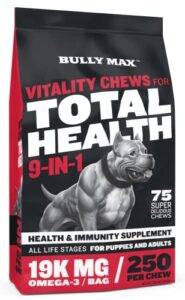 dog vitamins total health dog chews by bully max | puppy and adult dog omega 3 supplement | health and immunity vitality chews | performance series muscle builder for all breeds | 75 chews per bag