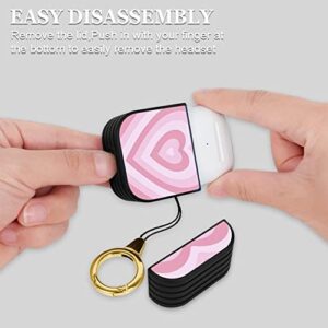 Illians OOK Case Compatible with Airpods 1&2 Magnetic Closure Full Body Protective Hard Plastic Airpods Case Pink Heart Design Wireless Charging Black Cover with Ring Key-Chain