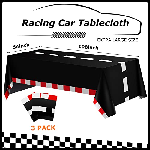 Moukeren 3 Pieces Racing Car Tablecloth Racetrack Table Covers Car Road Table Runner Disposable Race Table Cloth Car Theme Birthday Decorations Party Supplies, 54 x 108 Inches