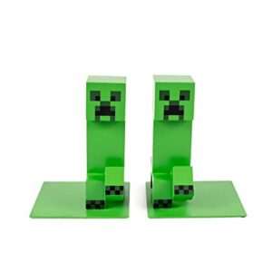 Minecraft 6-Inch Creeper Bookends, Set of 2 | Bookshelf Decor Room Essentials, Storage Organizer for Shelves and Desktops, Book Stoppers | Video Game Gifts And Collectibles