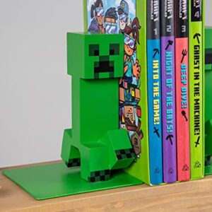 Minecraft 6-Inch Creeper Bookends, Set of 2 | Bookshelf Decor Room Essentials, Storage Organizer for Shelves and Desktops, Book Stoppers | Video Game Gifts And Collectibles