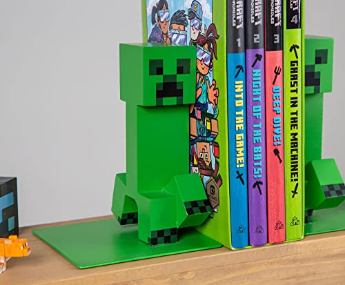 Minecraft 6-Inch Creeper Bookends, Set of 2 | Bookshelf Decor Room Essentials, Storage Organizer for Shelves and Desktops, Book Stoppers | Video Game Gifts And Collectibles