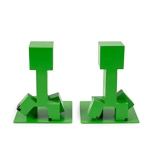 Minecraft 6-Inch Creeper Bookends, Set of 2 | Bookshelf Decor Room Essentials, Storage Organizer for Shelves and Desktops, Book Stoppers | Video Game Gifts And Collectibles