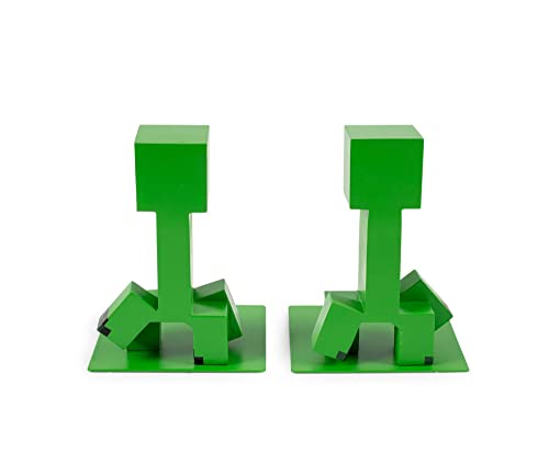 Minecraft 6-Inch Creeper Bookends, Set of 2 | Bookshelf Decor Room Essentials, Storage Organizer for Shelves and Desktops, Book Stoppers | Video Game Gifts And Collectibles