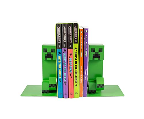 Minecraft 6-Inch Creeper Bookends, Set of 2 | Bookshelf Decor Room Essentials, Storage Organizer for Shelves and Desktops, Book Stoppers | Video Game Gifts And Collectibles