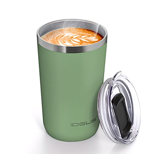 Ideus 20 oz Tumbler, Travel Coffee Mug with Splash Proof Sliding Lid, Double Wall Stainless Steel Vacuum Insulated Coffee Mug for Home and Office, Keep Beverages Hot or Cold, Avocado Green