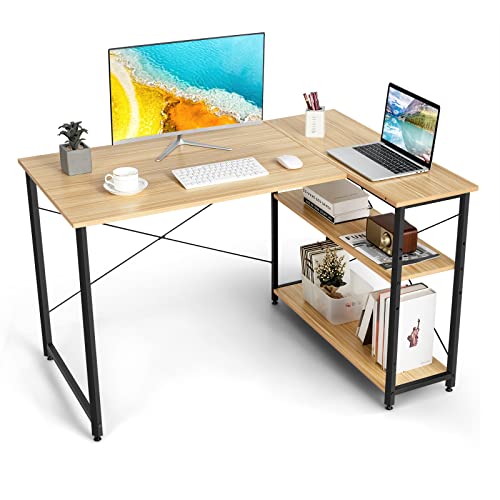 Tangkula L-Shaped Computer Desk with Reversible Shelves, 48 Inch Corner Computer Desk, Modern Writing Study Desk Home Office Workstation, Space Saving Design (48 Inch, Natural)