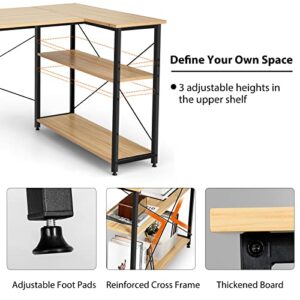 Tangkula L-Shaped Computer Desk with Reversible Shelves, 48 Inch Corner Computer Desk, Modern Writing Study Desk Home Office Workstation, Space Saving Design (48 Inch, Natural)