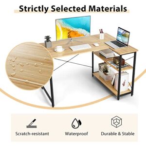 Tangkula L-Shaped Computer Desk with Reversible Shelves, 48 Inch Corner Computer Desk, Modern Writing Study Desk Home Office Workstation, Space Saving Design (48 Inch, Natural)