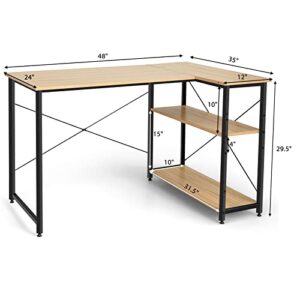 Tangkula L-Shaped Computer Desk with Reversible Shelves, 48 Inch Corner Computer Desk, Modern Writing Study Desk Home Office Workstation, Space Saving Design (48 Inch, Natural)