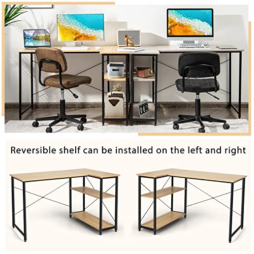 Tangkula L-Shaped Computer Desk with Reversible Shelves, 48 Inch Corner Computer Desk, Modern Writing Study Desk Home Office Workstation, Space Saving Design (48 Inch, Natural)