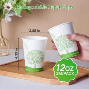 ECOLipak 240 Pack 12 oz Compostable Paper Cups, Biodegradable Disposable Paper Coffee Cups with PLA Lined, Eco-friendly Hot Drinking Cups for Party, Picnic,Travel,and Events