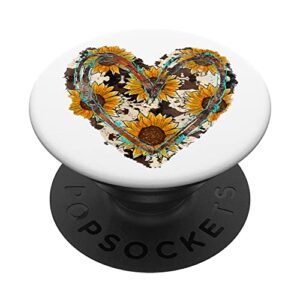 western cowhide sunflowers and turquoise popsockets swappable popgrip