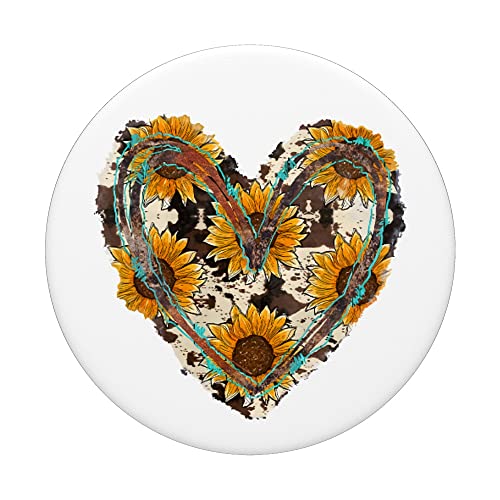 Western Cowhide Sunflowers And Turquoise PopSockets Swappable PopGrip