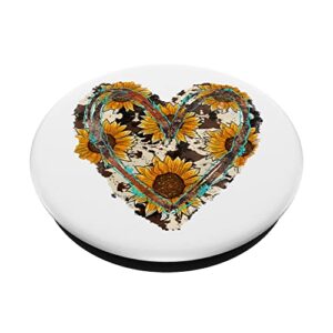 Western Cowhide Sunflowers And Turquoise PopSockets Swappable PopGrip