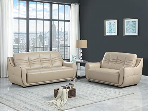 Blackjack Furniture Radford Leather Air/Match Upholstered Modern Living Room Sofa, Beige