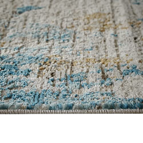 Madison Park Newport Pegasus Woven Turkish Area Rugs for Living Room, Indoor Dining Accent Modern Home Décor, Ultra Soft Floor Carpets for Dining Room, 2'7"W x 7'L Blue/Cream