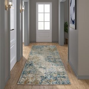 Madison Park Newport Pegasus Woven Turkish Area Rugs for Living Room, Indoor Dining Accent Modern Home Décor, Ultra Soft Floor Carpets for Dining Room, 2'7"W x 7'L Blue/Cream