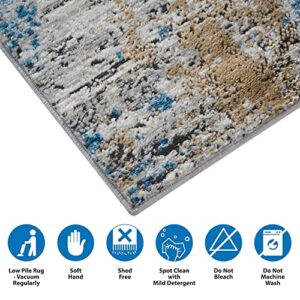 Madison Park Newport Pegasus Woven Turkish Area Rugs for Living Room, Indoor Dining Accent Modern Home Décor, Ultra Soft Floor Carpets for Dining Room, 2'7"W x 7'L Blue/Cream