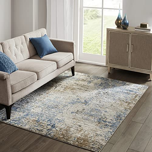 Madison Park Newport Pegasus Woven Turkish Area Rugs for Living Room, Indoor Dining Accent Modern Home Décor, Ultra Soft Floor Carpets for Dining Room, 2'7"W x 7'L Blue/Cream