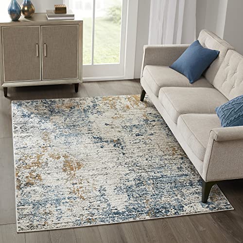 Madison Park Newport Pegasus Woven Turkish Area Rugs for Living Room, Indoor Dining Accent Modern Home Décor, Ultra Soft Floor Carpets for Dining Room, 2'7"W x 7'L Blue/Cream