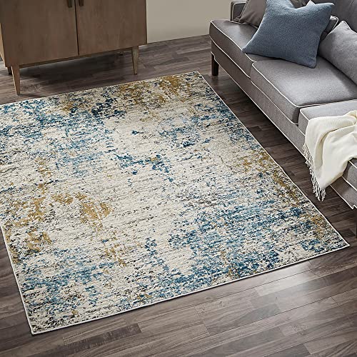 Madison Park Newport Pegasus Woven Turkish Area Rugs for Living Room, Indoor Dining Accent Modern Home Décor, Ultra Soft Floor Carpets for Dining Room, 2'7"W x 7'L Blue/Cream