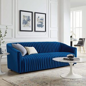 modway announce performance velvet channel tufted sofa, navy