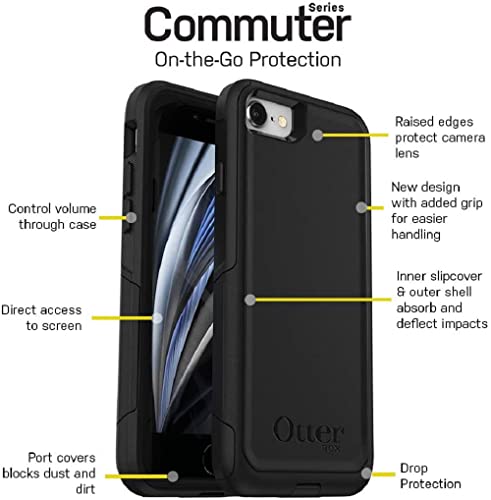 OtterBox Commuter Series Case for iPhone SE 3rd Gen (2022), iPhone SE 2nd (2020), iPhone 8, iPhone 7 (NOT Plus) - Non-Retail Packaging - Black