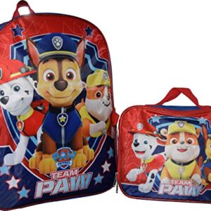 Ruz Paw Patrol Boys 16 Inch Backpack With Removable Matching Lunch Box Set (Blue-Red)