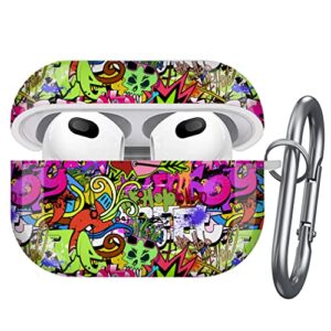 art-strap case, compatible with airpods 3 - shockproof tpu gel protection cover shell with keychain carabiner, replacement for apple airpods (graffiti wall art hiphop)