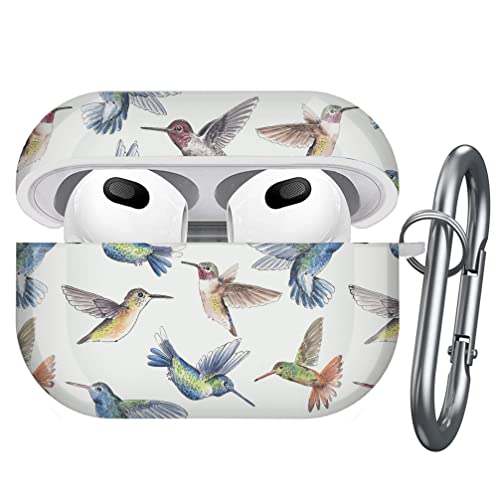 Art-Strap Case, Compatible with AirPods 3 - Shockproof TPU Gel Protection Cover Shell with Keychain Carabiner, Replacement for Apple AirPods (Hummingbirds Watercolors)