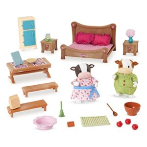 li'l woodzeez lil woodzeez – bedroom & dining playset with 2 characters – dollhouse furniture set – toy bedroom & kitchen playset – animal figurines – kids 3 years +