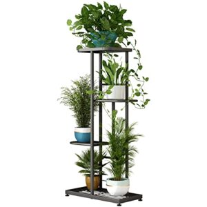 linzinar plant stand metal 4 tier 5 potted multiple flower pot holder shelf indoor outdoor planter display shelving unit for patio garden corner balcony living room (4 tier 5 potted, dark grey)