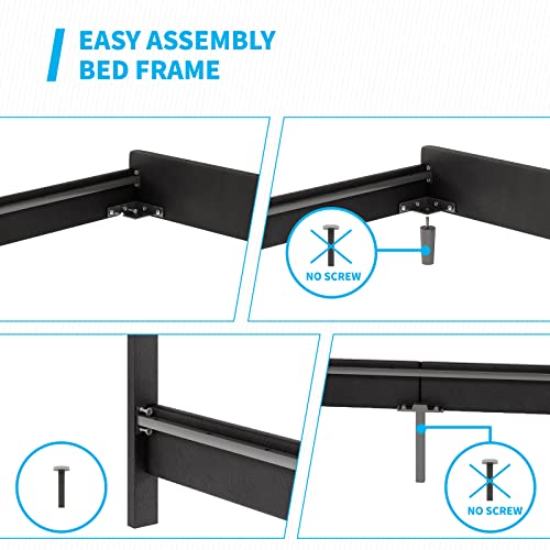 Mjkone Queen Size Bed Frame with Adjustable Headboard,Platform Bed Frame with Modern Geometric Headboard&Wood Slat Support,Queen Bed Base Frame No Box Spring Needed,Easy Assembly,Black