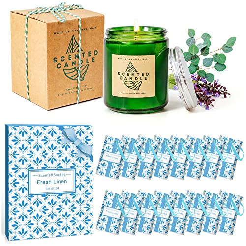 LA BELLEFÉE Scented Sachets Gift Set 14 Packs Linen Scent + Scented Candle