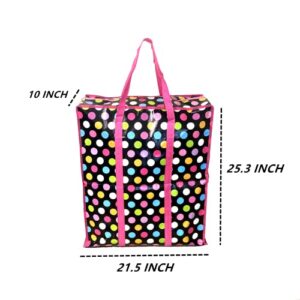 3 Pack Extra Large Jumbo Reusable Unbreakable Hard Plastic Fabric Checkered Laundry Bags with Zipper and Strong Handles for Travel, Grocery, Laundry, Shopping, Storage, Moving,Size:(25.3"x21.5"x10")